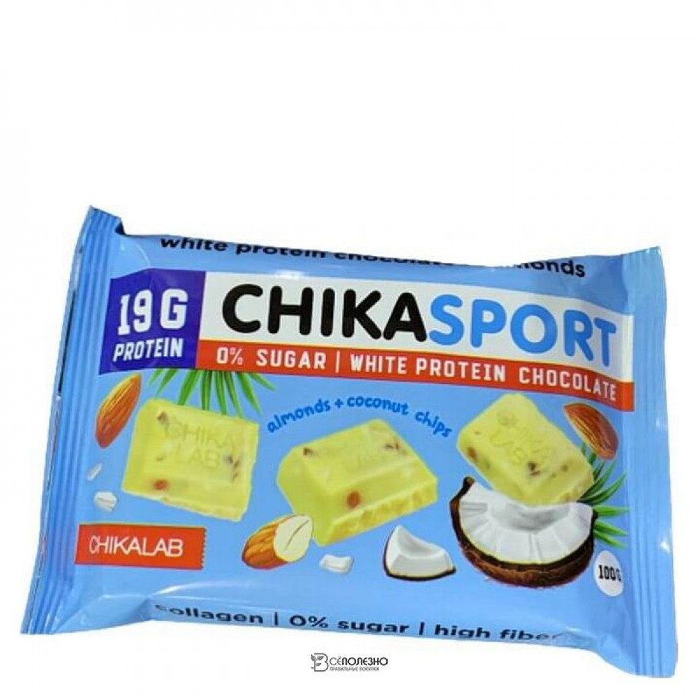 ChikaSport Шоколад белый с миндалем и кокосовыми чипсами 100 г CHIKALAB ...